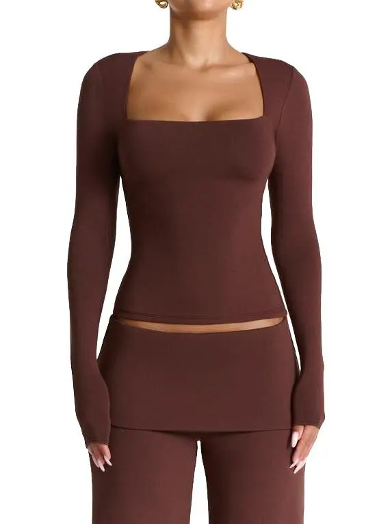 Naked Wardrobe Square Neck Crop Top - Chocolate
