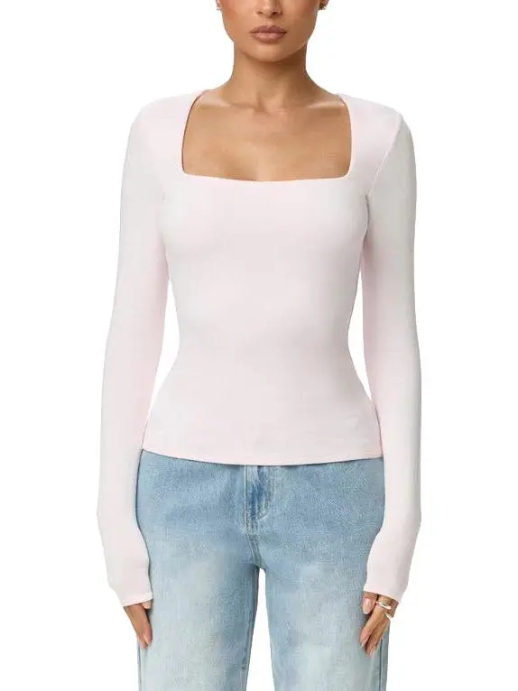 Naked Wardrobe Square Neck Crop Top - Pale Pink