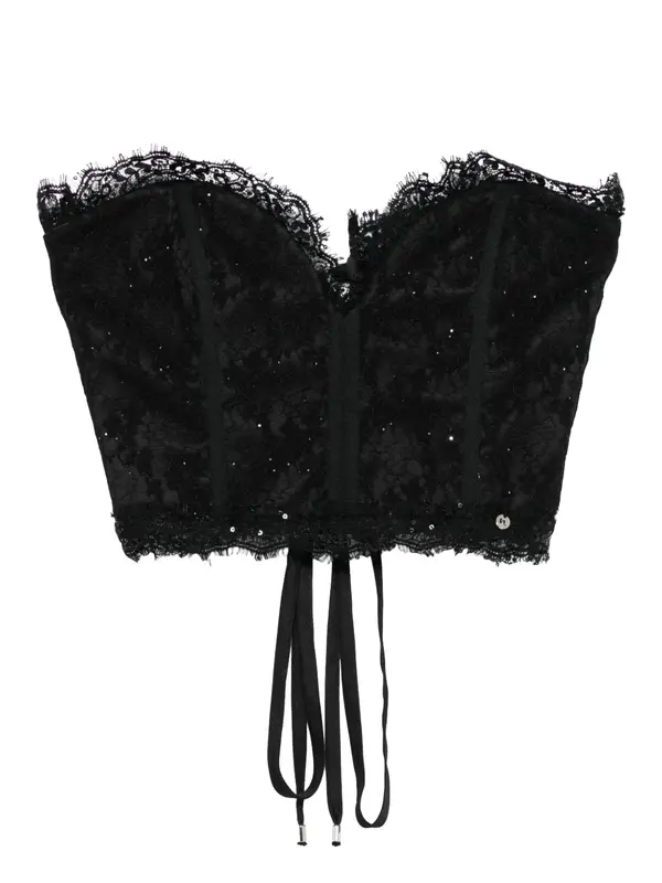 NISSA Lace Corset Top - Black
