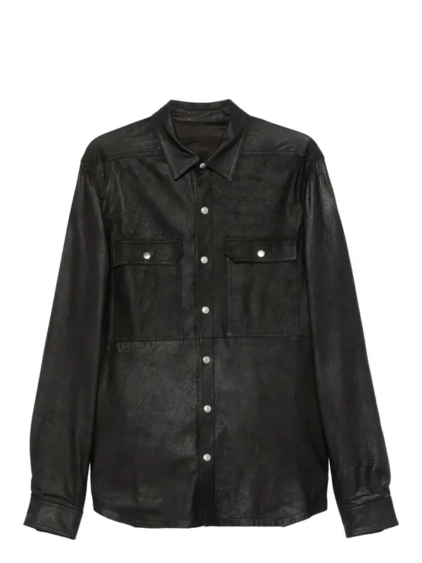 Rick Owens Leather Shirt Jacket - Black