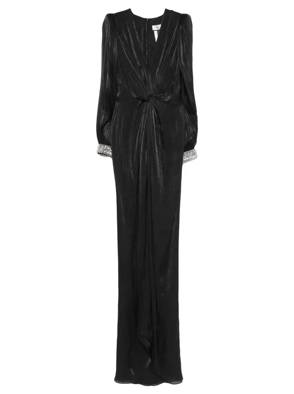 NISSA Twist-detail Plissé Maxi Dress - Black