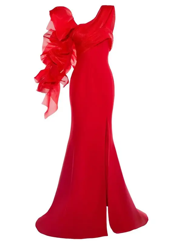 GABY CHARBACHY Ruffle-sleeve Gown - Red
