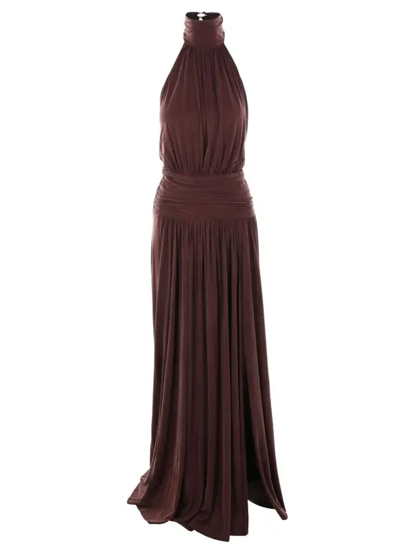 Elisabetta Franchi Jewelled Bow Maxi Dress - Brown