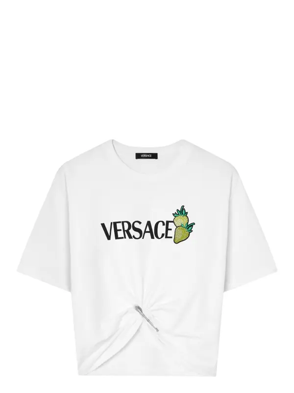 Versace Strawberry Garden Safety Pin Cropped T-shirt - White