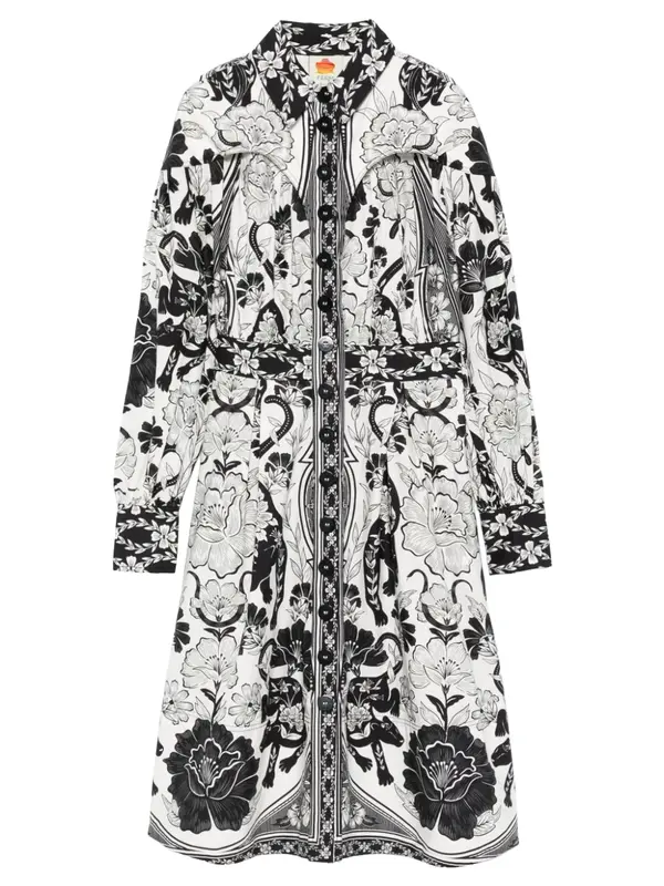 Farm Rio Flower Leopards Midi Shirt Dress - White