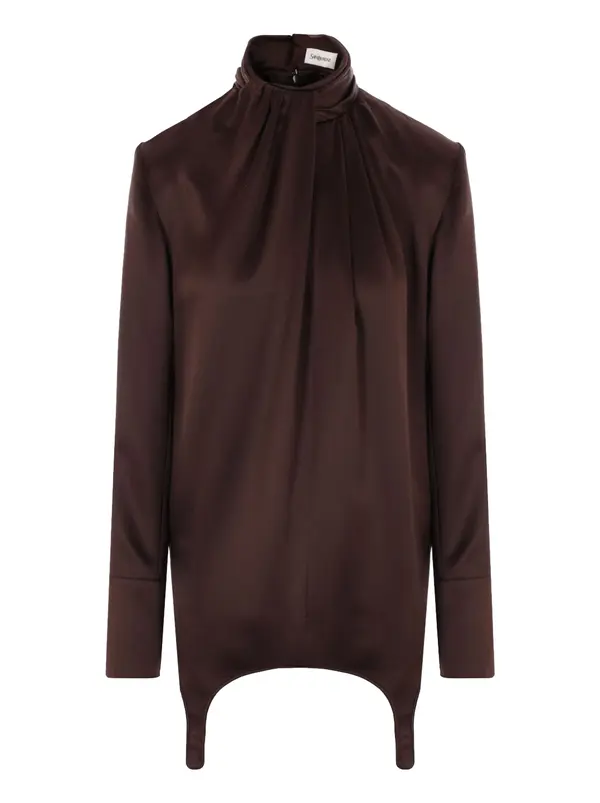 Saint Laurent Garter Detail Silk Blouse - Brown