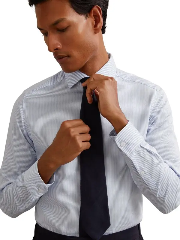 REISS Reg Remote Regular Fit Cotton-satin Cutaway-collar Shirt - Blue Stripe
