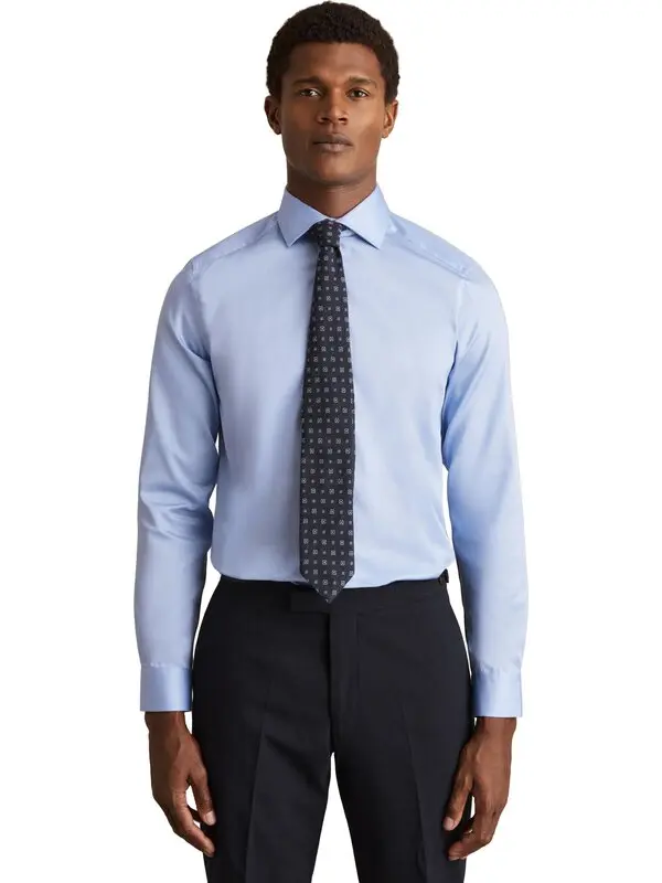 REISS Slim Remote Slim Fit Cotton-satin Cutaway-collar Shirt - Mid Blue