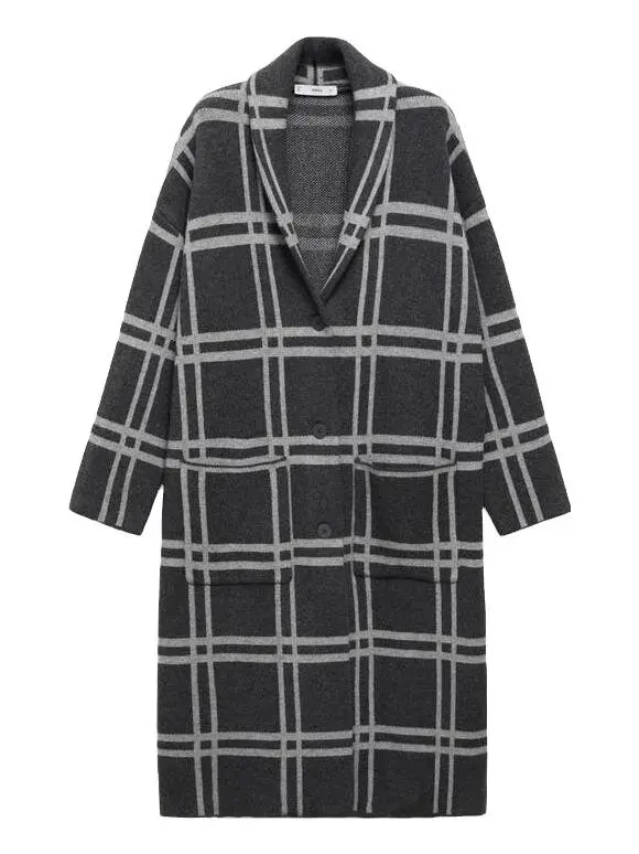 Mango Plaid Sweater Coat - Charcoal