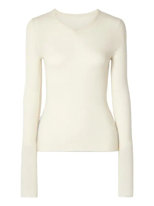 Khaite Tania Ribbed Wool-blend Top - Neutrals