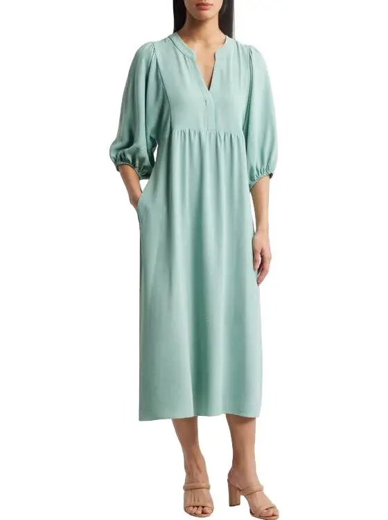 CONNECTED APPAREL V-neck Puff Sleeve Dress - Seafoam