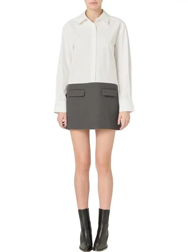 Endless Rose Colorblock Mini Shirtdress - White / Charcoal