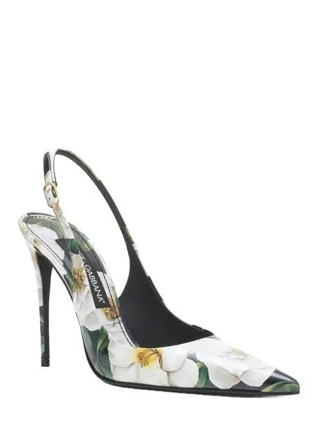 Dolce & Gabbana Gardenia Print Slingback Pumps - Gardenia F.nero