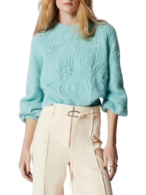 & Other Stories Floral Textured Sweater - Green Dusty Light