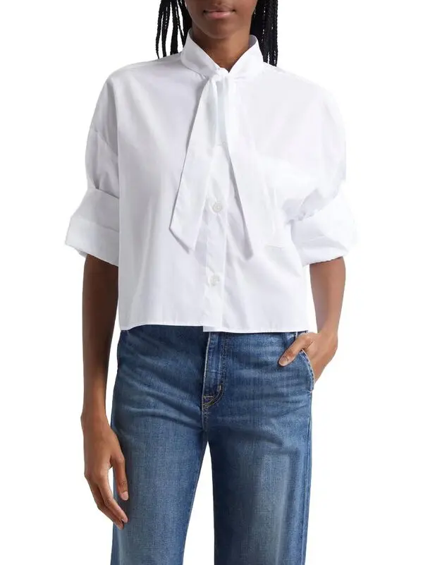 TWP Next Ex Tie Neck Crop Shirt - White