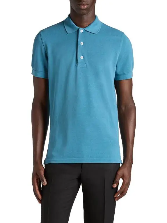TOM FORD Lyocell & Cotton Piqué Polo - Hb651 Faded Blue