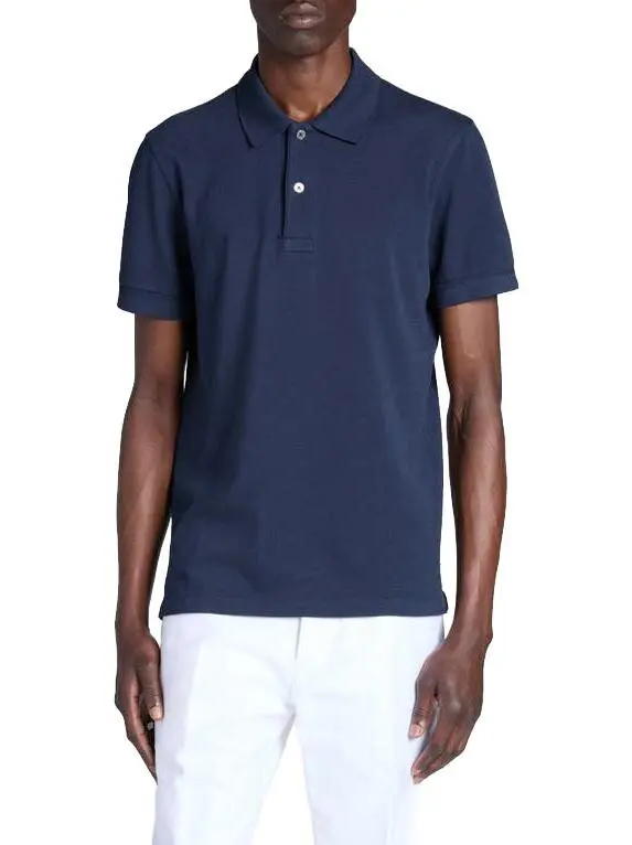 TOM FORD Lyocell & Cotton Piqué Polo - Hb785 Ink Blue