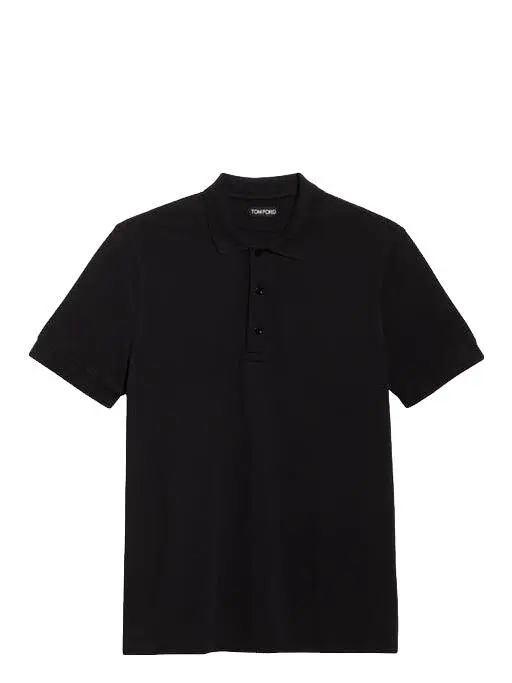 TOM FORD Lyocell & Cotton Piqué Polo - Lb999 Black