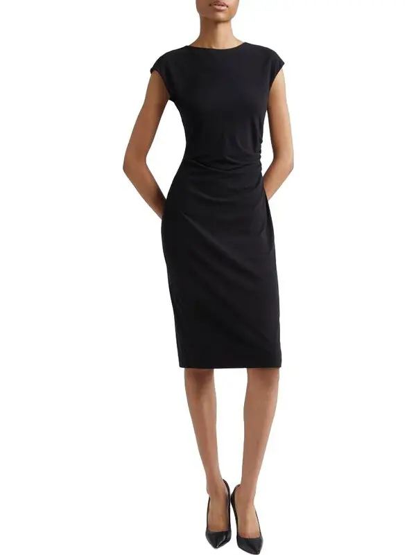 Emporio Armani Ruched Sheath Dress - Solid Black