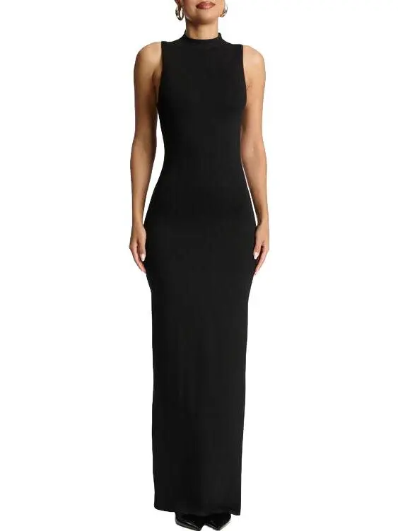 Naked Wardrobe Mock Neck Maxi Dress - Black