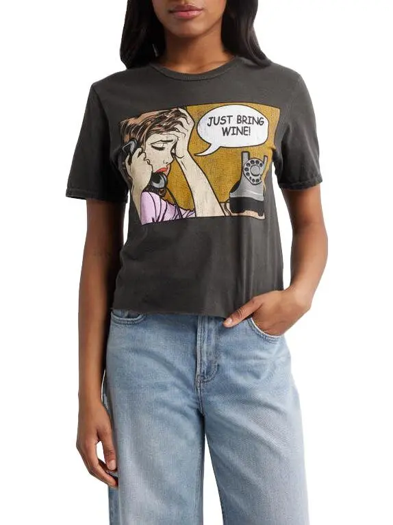 PHILCOS Just Bring Wine Graphic T-shirt - Black