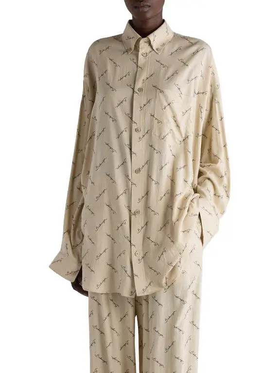 Balenciaga Logo Jacquard Cocoon Shirt - 9711 Light Beige/black