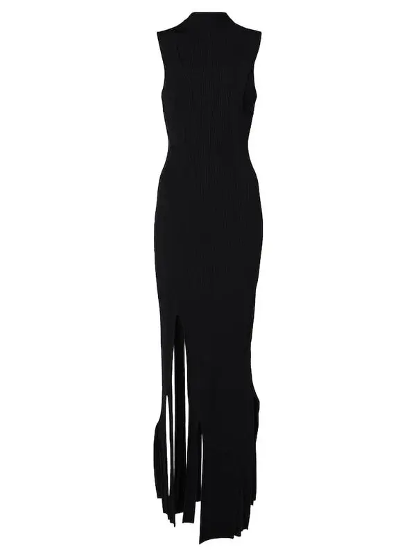 Victoria Beckham Pleated Ribbed-knit Gown - Black