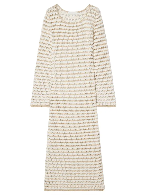 Zimmermann Tallow Metallic Crocheted Cotton-blend Midi Dress - Ivory
