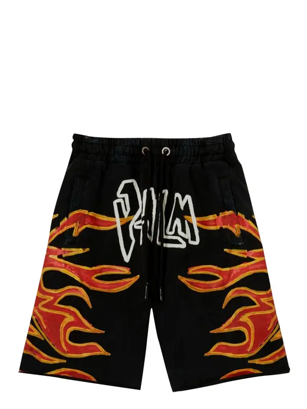 Palm Angels Gd Graffiti Flames Sweatshorts - Black