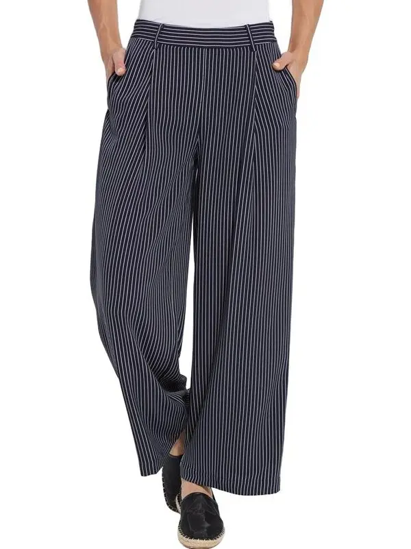 Lyssé Clarette Stripe Pleated Wide Leg Pants - Marine Pinstripe