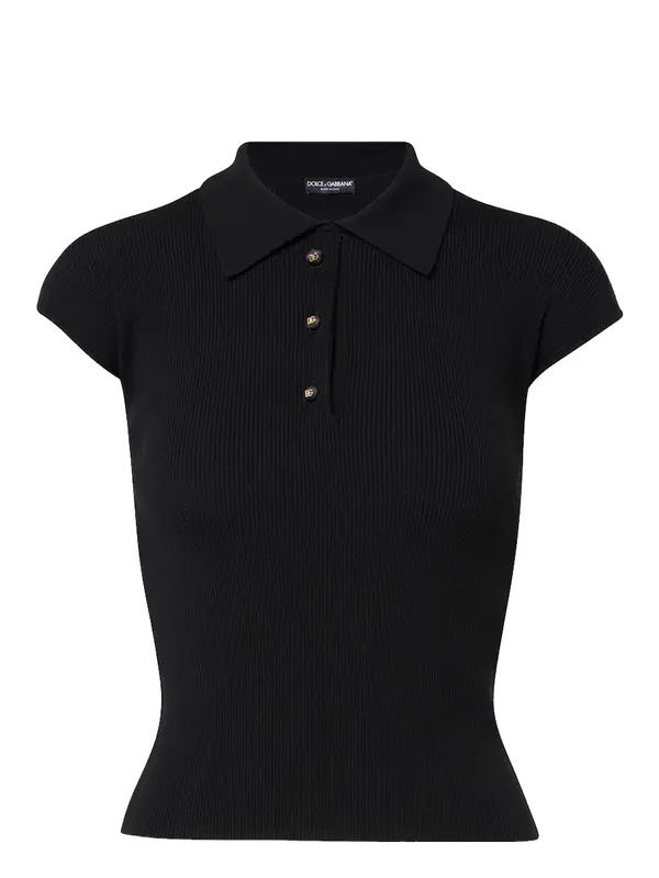 Dolce & Gabbana Ribbed-knit Polo Shirt - Black