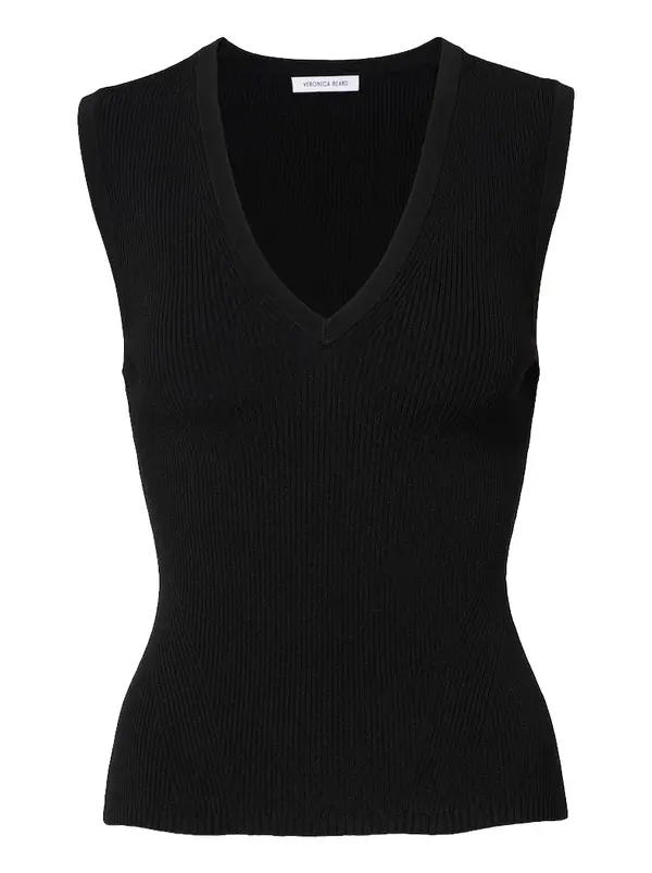 Veronica Beard Sid Ribbed-knit Top - Black