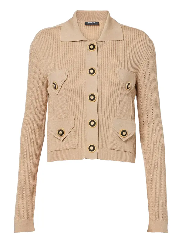 Balmain Ribbed-knit Cardigan - Beige