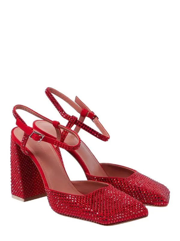 Amina Muaddi Charlotte Crystal 95 Suede Pumps - Red