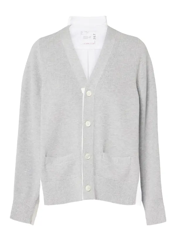 Sacai Striped Cotton Cardigan - Grey