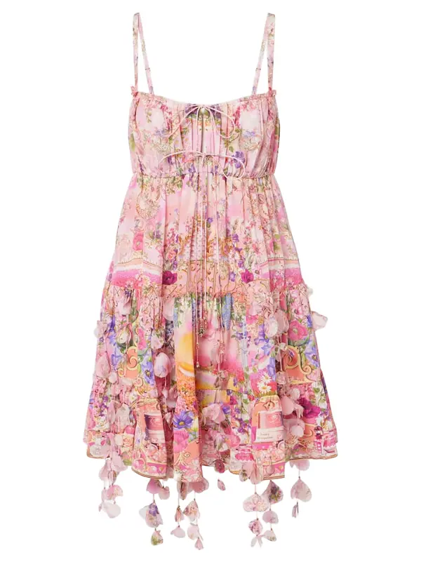 Camilla Floral-appliqué Silk Crêpe Minidress - Multicoloured