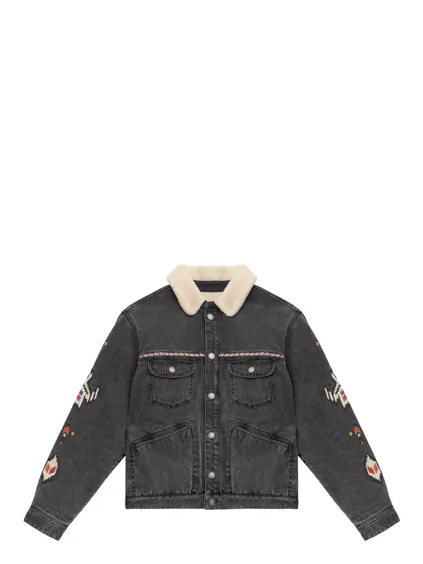 Isabel Marant Jenson Embroidered Denim Jacket - Dark Gray