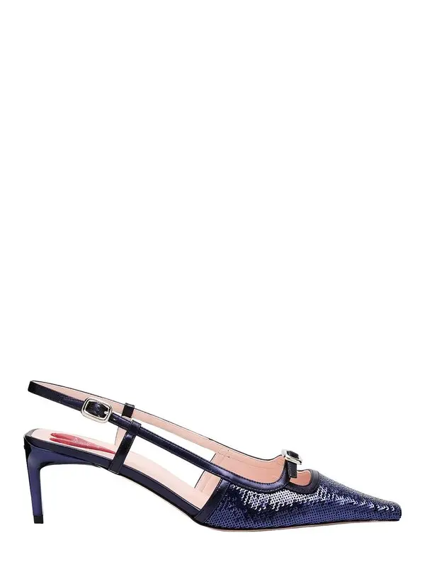 ROGER VIVIER Sequin Buckle Slingback Pumps - Navy
