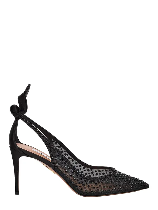 AQUAZZURA Crystal-embellished Satin And Mesh Pumps - Black