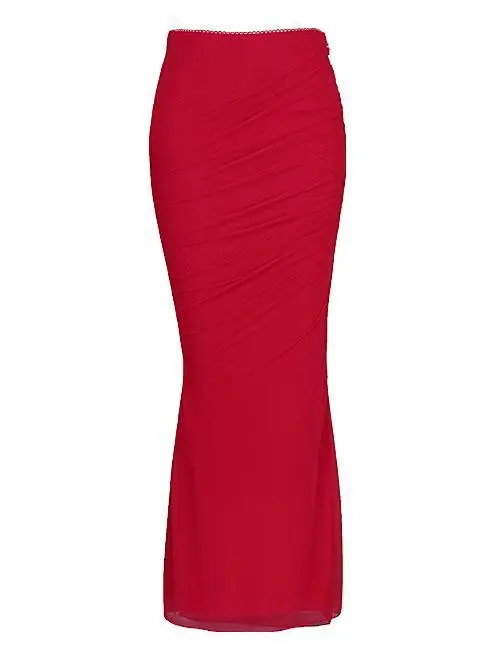House Of Cb Fluted-hem Mesh Maxi Skirt - Haute Red