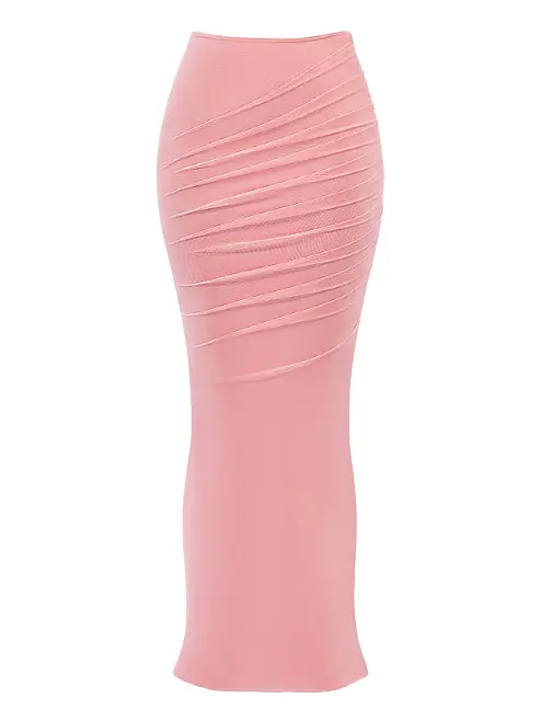House Of Cb Fluted-hem Mesh Maxi Skirt - Peach