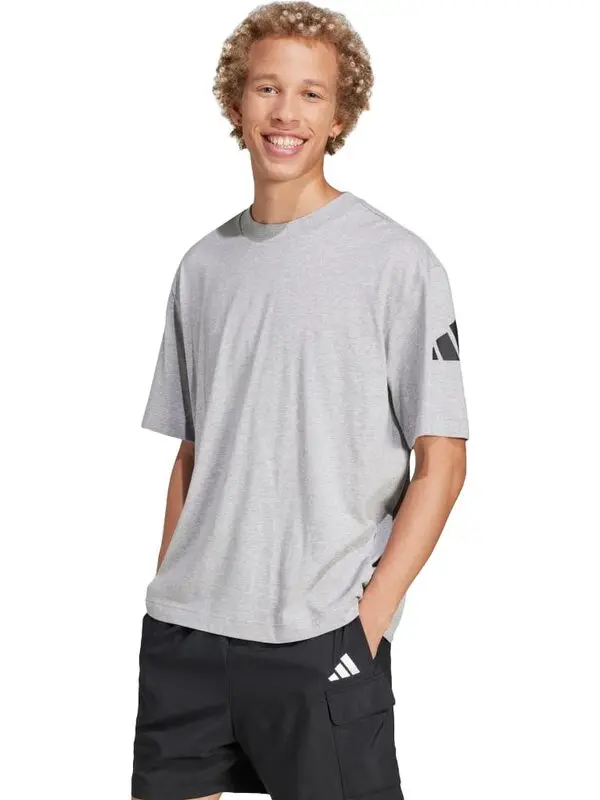 Adidas Essentials Loose Fit 3 Bar Logo Tee - Medium Grey Heather / Black