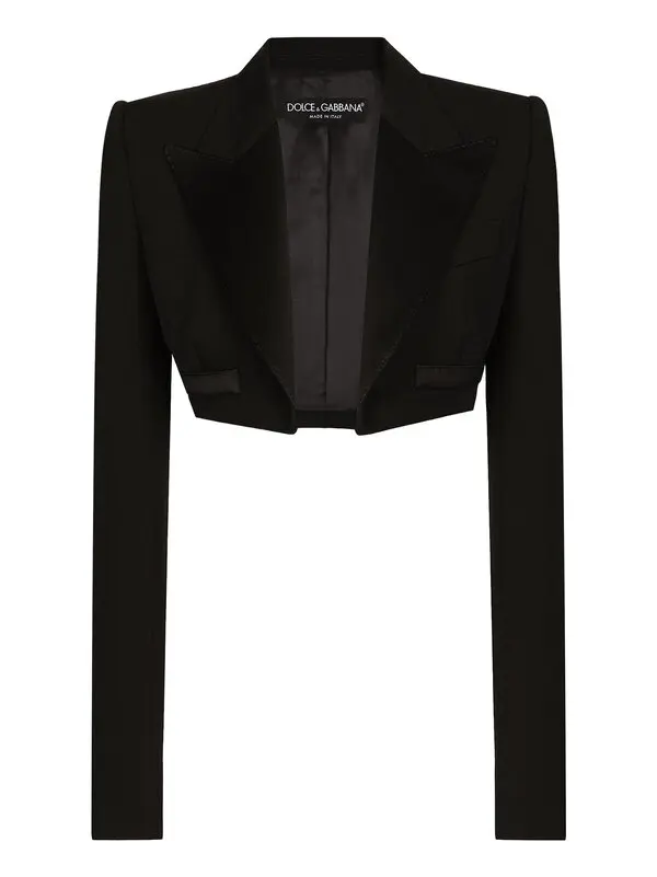 Dolce & Gabbana Single-breasted Wool Gabardine Spencer Tuxedo Jacket - Black