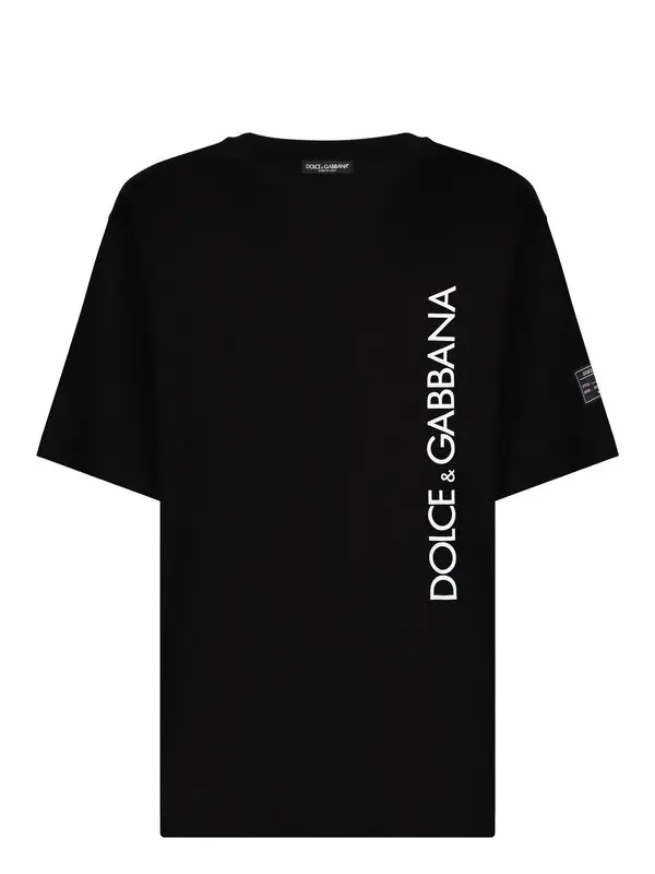 Dolce & Gabbana Short-sleeved T-shirt With Vertical Logo Print - Black