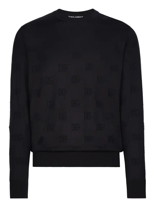 Dolce & Gabbana Silk Sweater With Dg Inlay - Blue