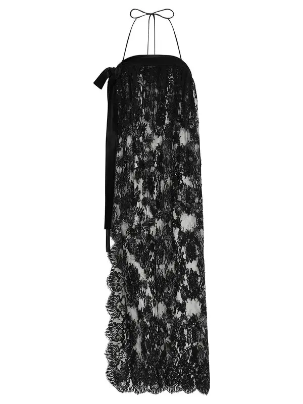Dolce & Gabbana Calf-length Chantilly Lace Dress With Satin Details - Black