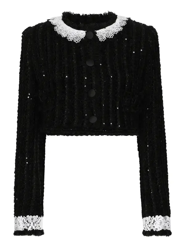 Dolce & Gabbana Short Tweed Jacket With Micro-sequin Embellishment - Black