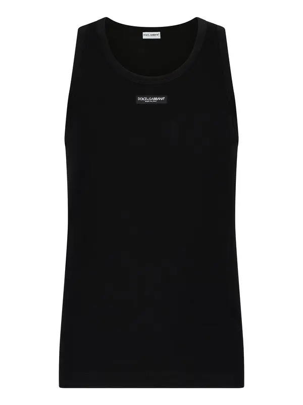Dolce & Gabbana Two-way Stretch Cotton Tank Top With Logo Label - Black