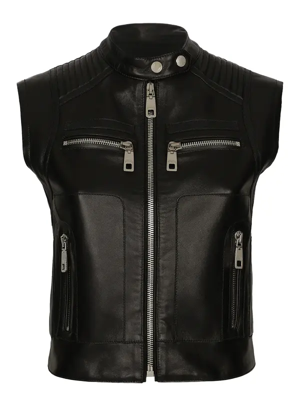 Dolce & Gabbana Zip-up Leather Vest - Black