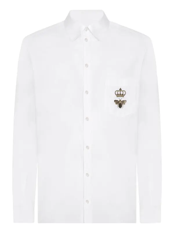 Dolce & Gabbana Cotton Martini-fit Shirt With Embroidery - White